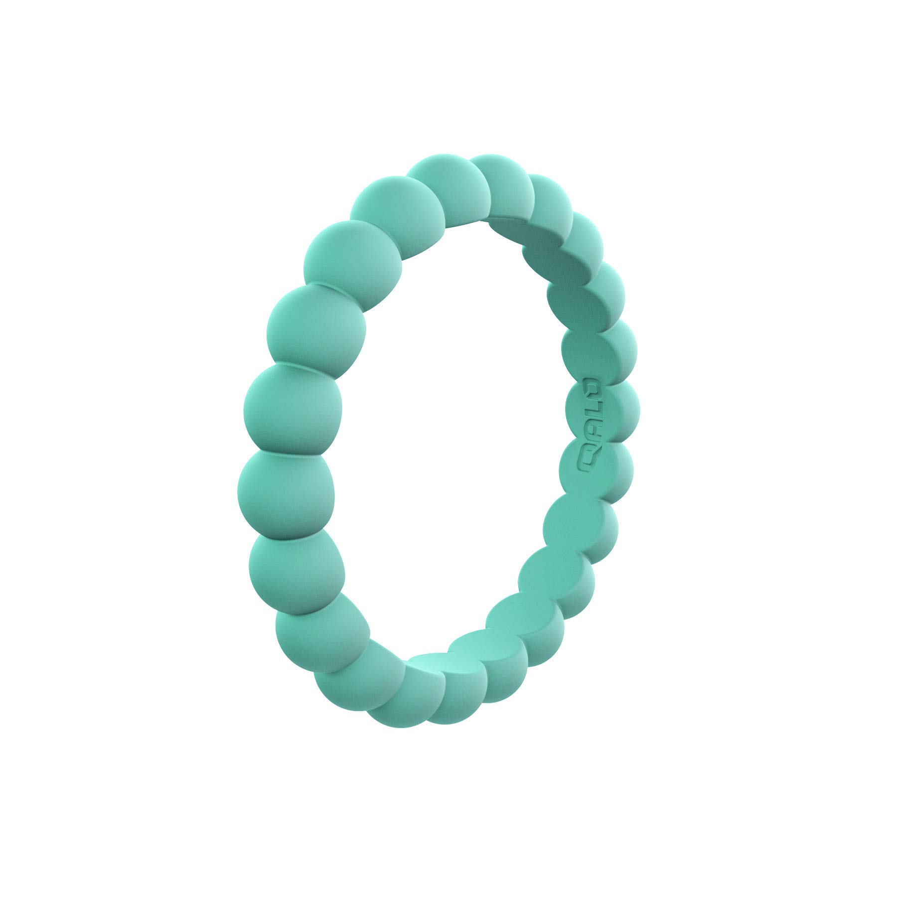 QALO Women's Rubber Silicone Ring, Stackable Bead, Rubber Wedding Ring for Women, Breathable, Durable Engagement Silicone Band, 4mm Wide 2.5mm Thick, Pacific Opal, Size 9