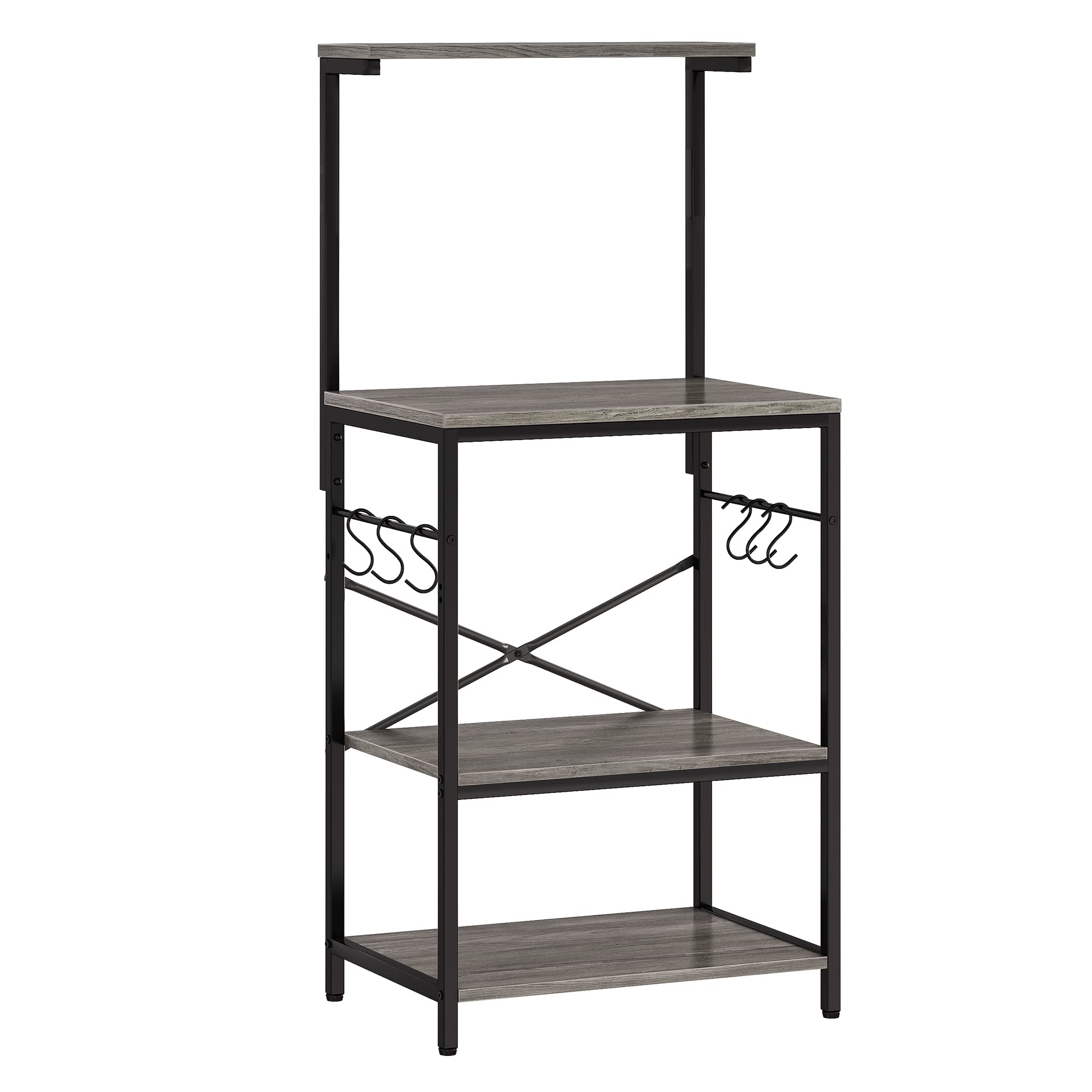 SUPERJARE Kitchen Bakers Rack, 4-Tier Coffee Bar Table, Kitchen Microwave Stand with 6 S-Shaped Hooks, Kitchen Storage Shelf Rack for Spices, Pots and Pans - Rustic Brown