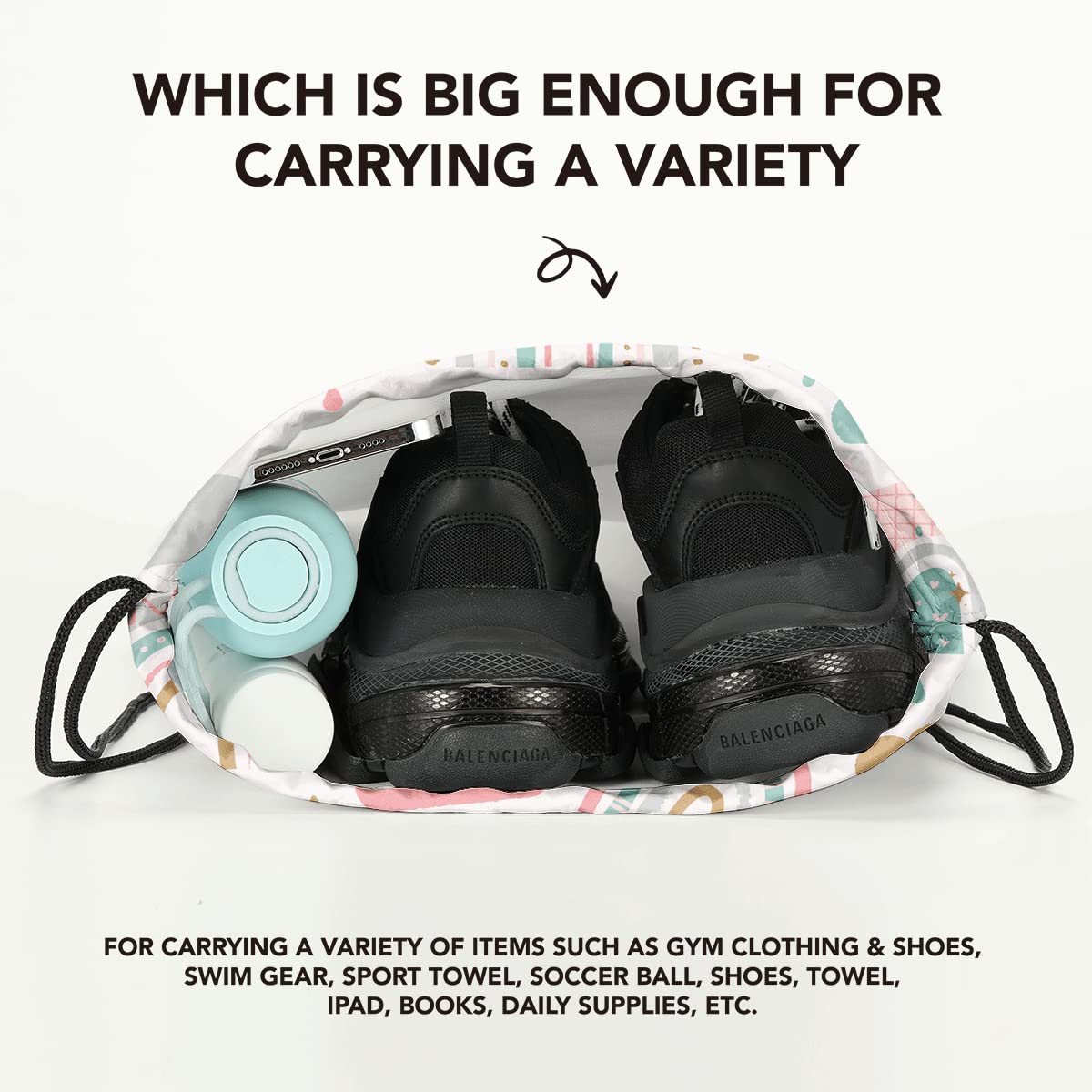 zcyxuuw Drawstring Backpack Drawstring Bag String Bag Cinch Bag Sackpack Gym Sports Travel Backpack for Women Men Lightweight Yoga Dance Bag Boho Rainbow Feather Butterfly Flower Decor