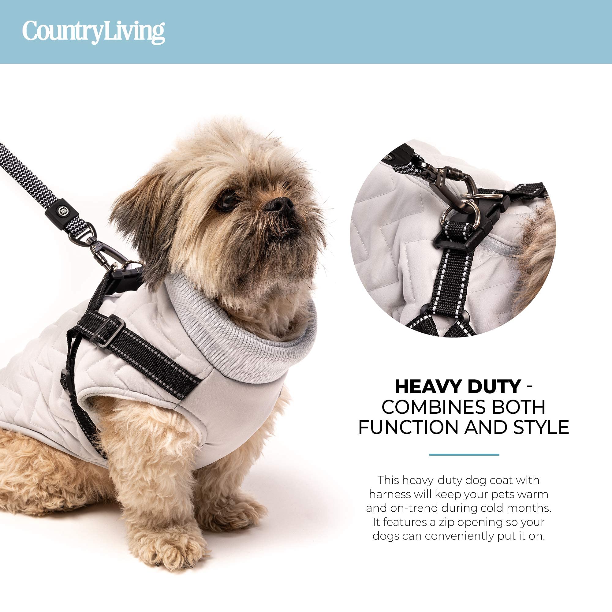 Silver Paw Quilted Dog Jacket with Harness (Built-in), Winter Coats for Dogs, XL
