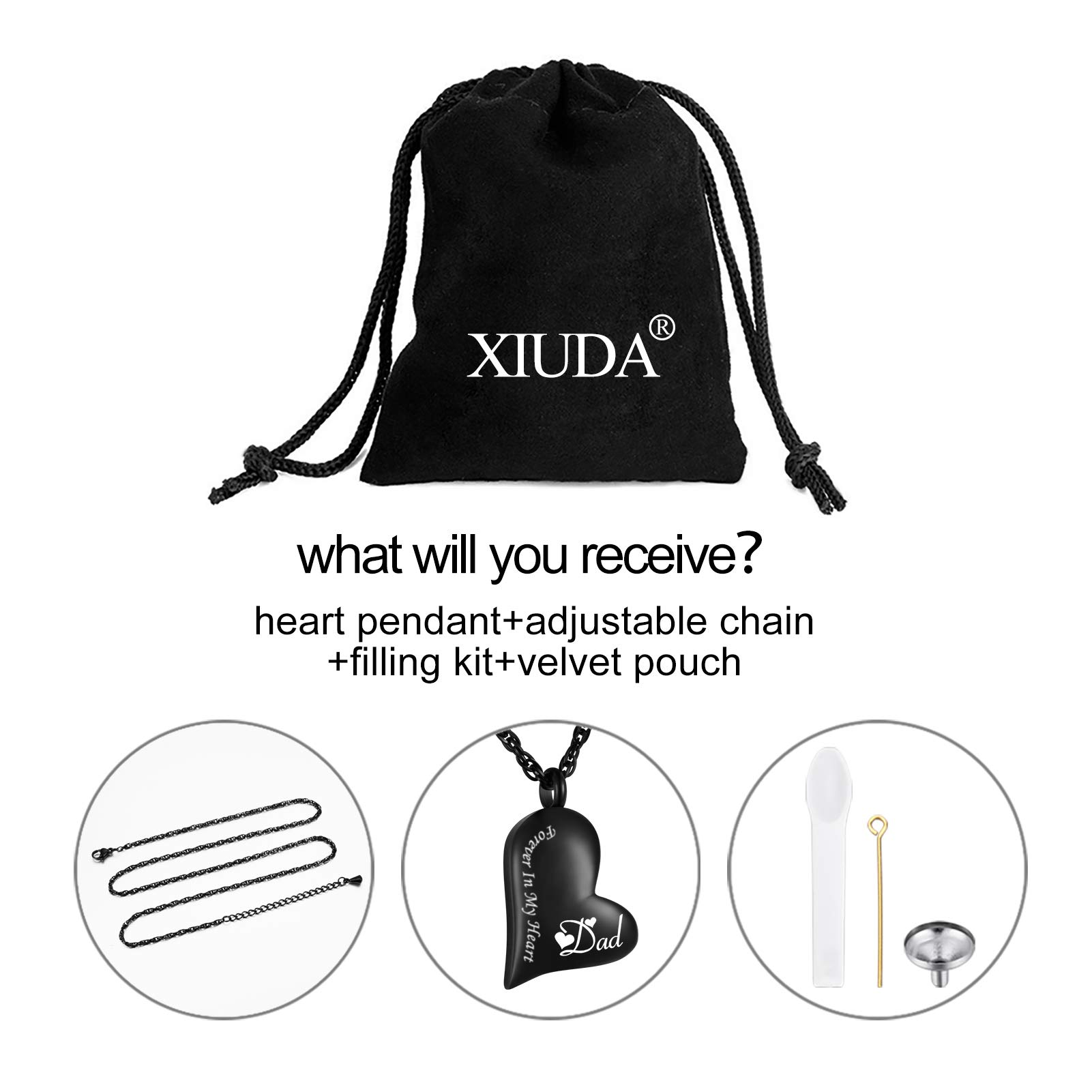 XIUDA Urn Necklace for Ashes Forever in My Heart Pendant Cremation Necklace Stainless Steel Ashes Jewelry for Dad Mom