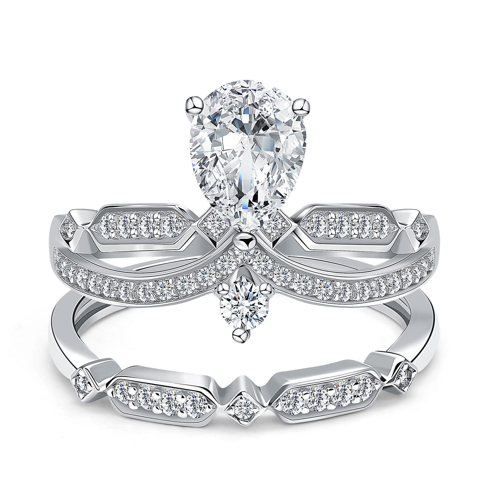 SUPRAONE 925 Sterling Silver Bridal Sets Engagement Rings for Women Cubic Zirconia Wedding Promise Rings for Bride Size 5-11