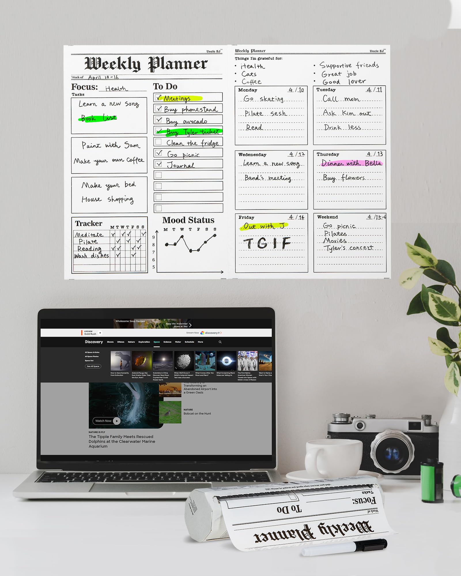 Updated Weekly Planner Magnetic Fridge & Wall, Large Weekly Planner 2023-2024 Dry Erase Sheets, Mood & Habit Tracker Weekly Calendar Pad Tear Off, 60 Pages for Up to One Year Use, 21"x15"