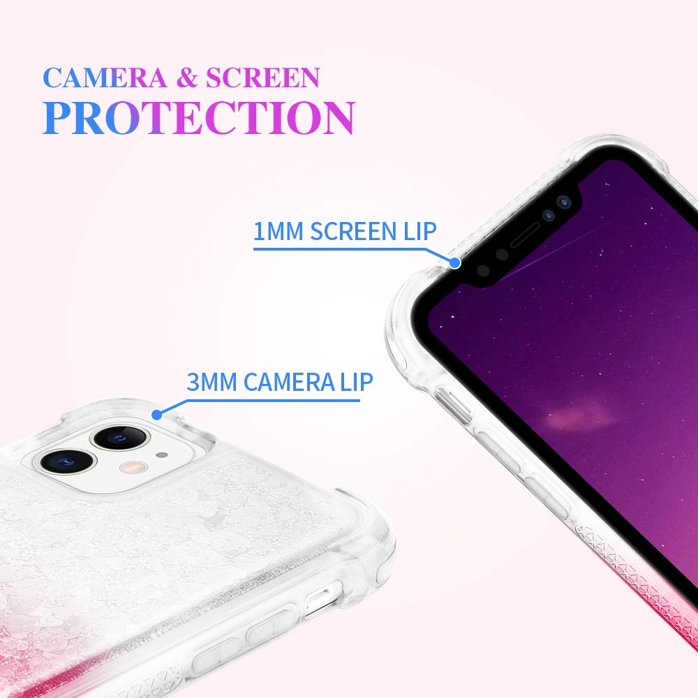 Ruky iPhone 11 Case, iPhone 11 Glitter Case, Gradient Quicksand Series Glitter Flowing Liquid Floating Soft TPU Bumper Cushion Girls Women Phone Case for iPhone 11 6.1 inches 2019 (Gradient Pink)