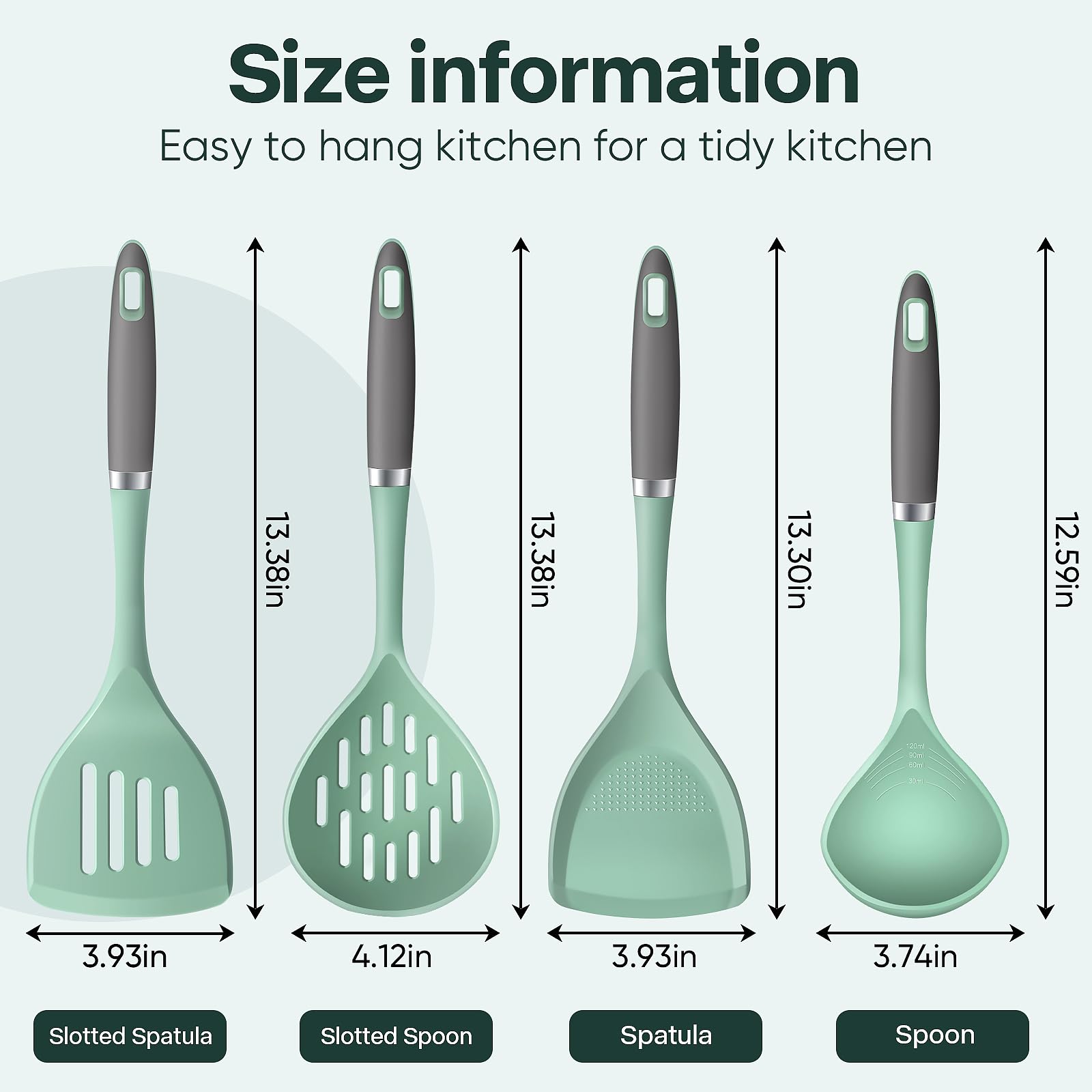 Silicone Cooking Utensils Set,4pcs Large Heat Resistant Kitchen Utensils Set Spatula,Kitchen Utensil Gadgets Tools Set for Nonstick Cookware,Dishwasher Safe (BPA Free)