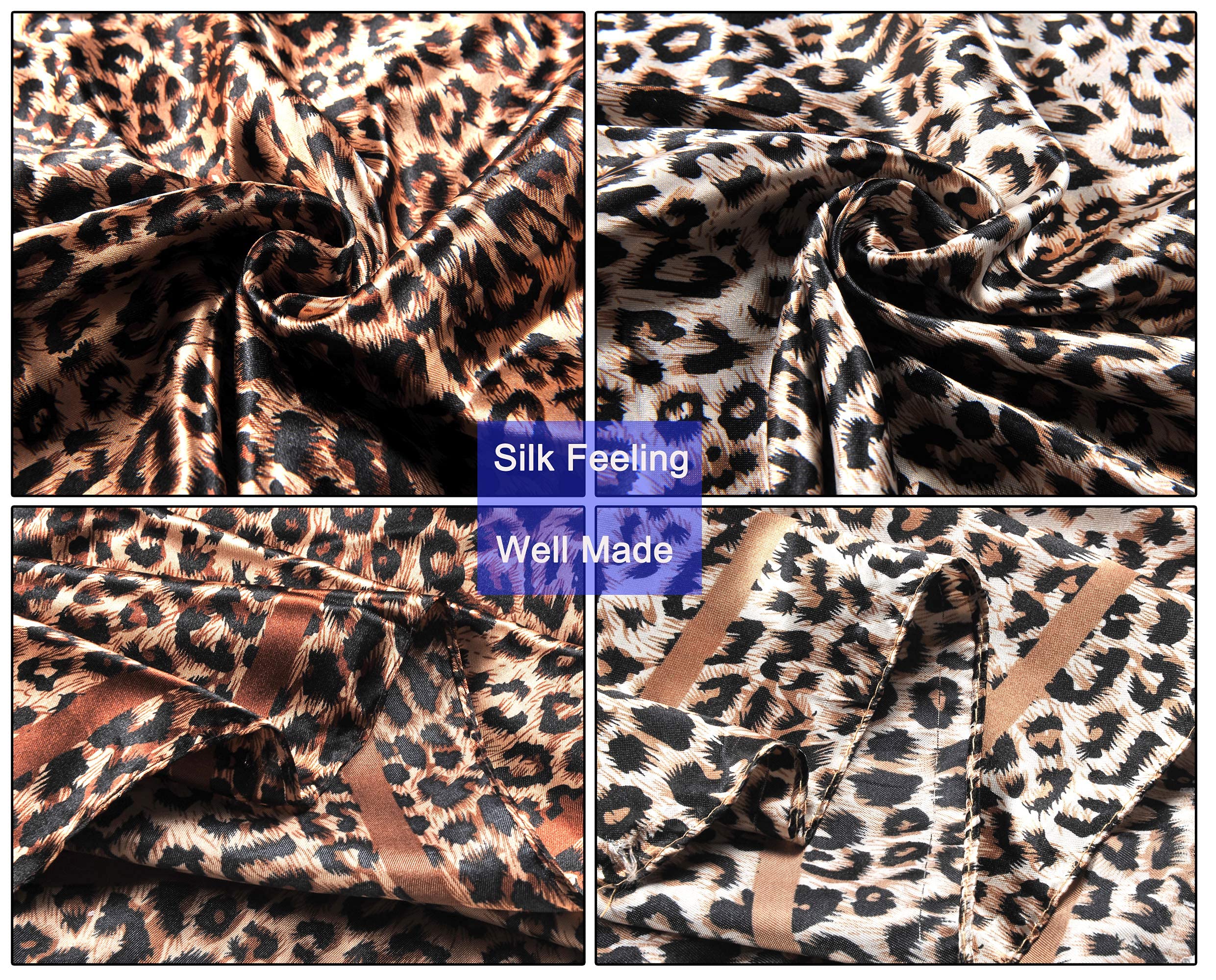 woogwin 2 Pack 35" Satin Silk Like Hair Scarf Bandana Light Head Wraps Neck Face Scarves Cover for Women (2pcs Leopard Coffee)