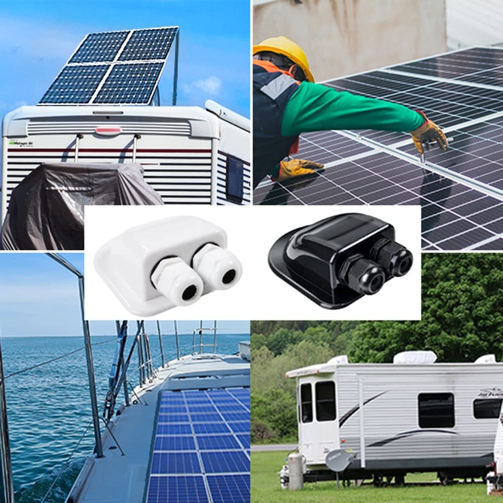 Solar Cable Entry Gland Waterproof Single Cable Entry Housing for Solar Panels of RV,Caravan,Roofs,Camperman and Marine,2PCS Black