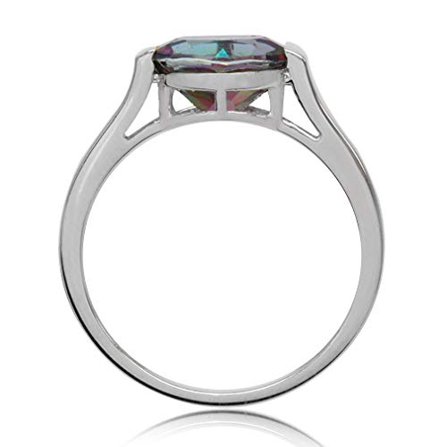 Silvershake 3.37ct. 10X8mm Oval Shape Mystic Fire Topaz White Gold Plated 925 Sterling Silver East-West Solitaire Ring Size 9
