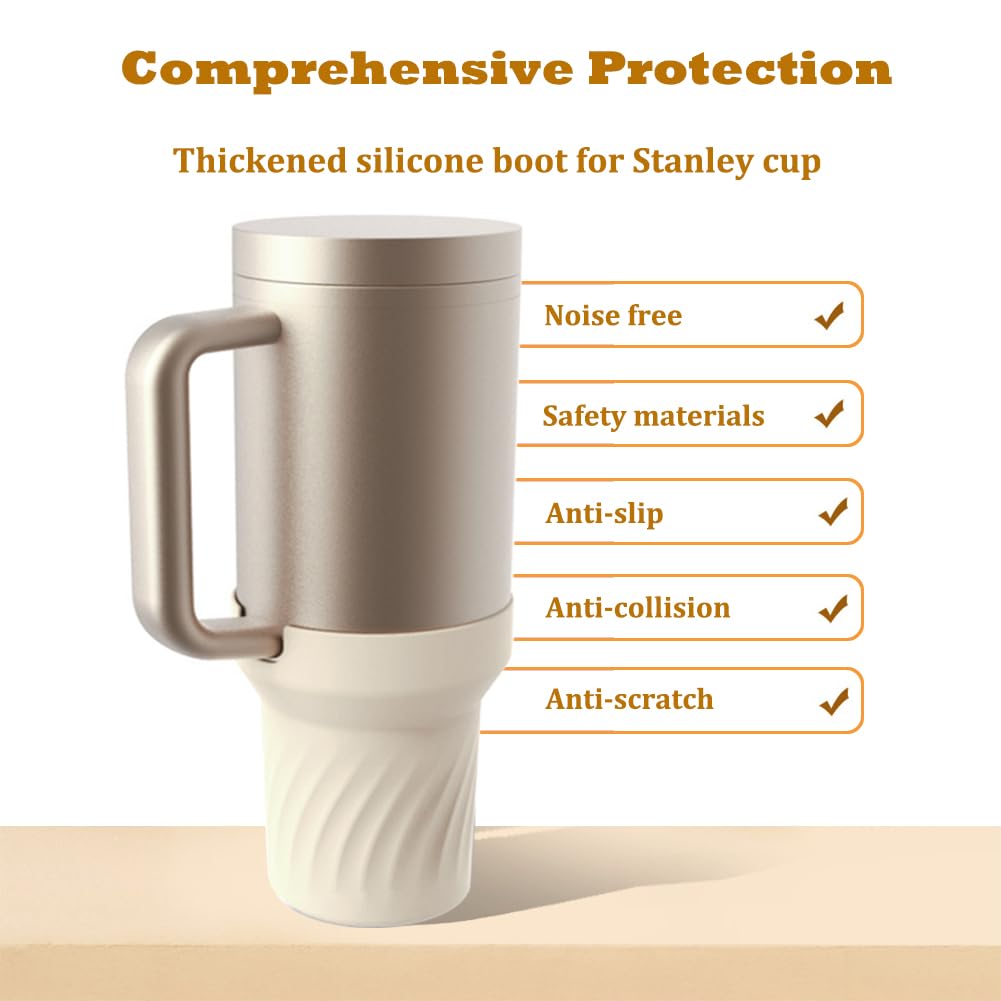 TAINYBOYS Silicone Boot for Stanley 40 OZ Tumbler with Handle, Protector Silicone Water Bottle Bottom Sleeve with Stanley Cup Quencher H2.0 Adventure FlowState Tumbler Accessories (40 oz,Cream)