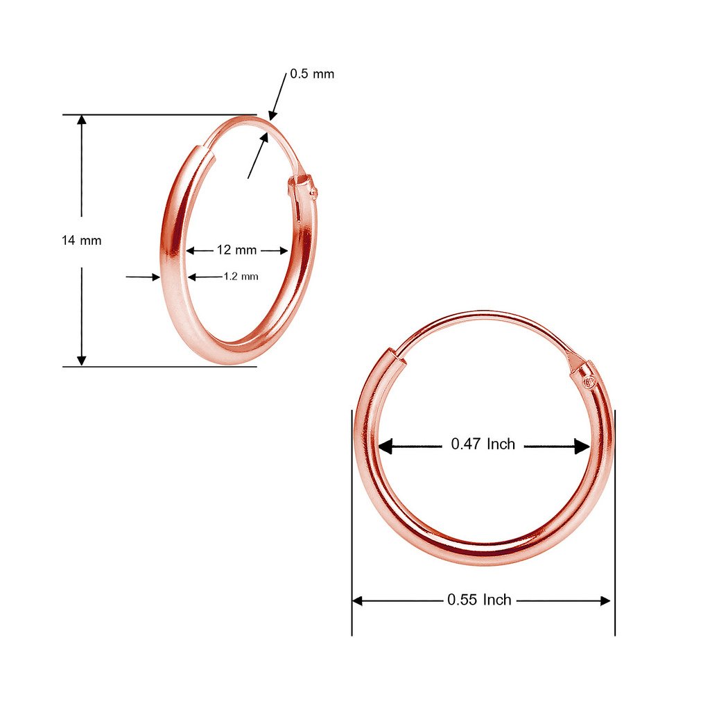 Silverline Jewelry 925 Sterling Silver Endless Hoops 1.2mm x 14mm Thin Round Earrings