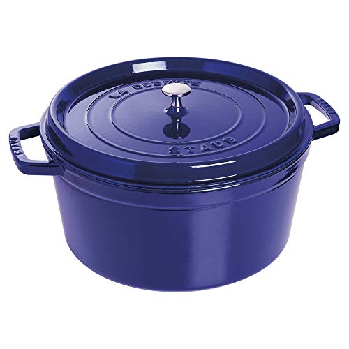 STAUB Cast Iron 13.25-qt Round Cocotte - Dutch Oven, Made in France, Serves 4-6 People - Dark Blue