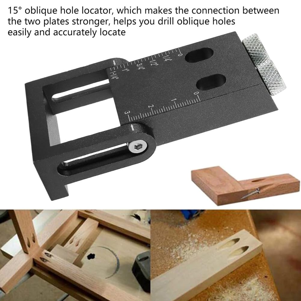 TAMOSH Woodworking Oblique Hole Locator Drill Bits Pocket Hole Jig Kit 15 Degree Angle Drill Set Hole Puncher