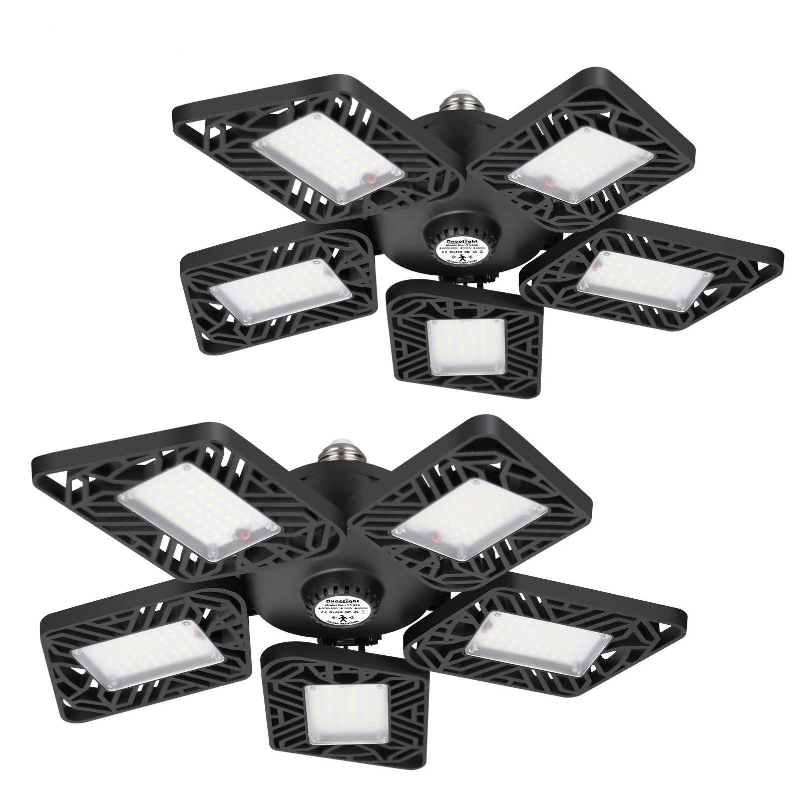 Upgraded 160W LED Garage Light, 16000LM Super Bright Motion Sensor Garage Light with 5 Deformable LED Panels, 6000K Daylight Ceiling Garage Light for Garage, Barn, Workshop, Warehouse(2 Pack)