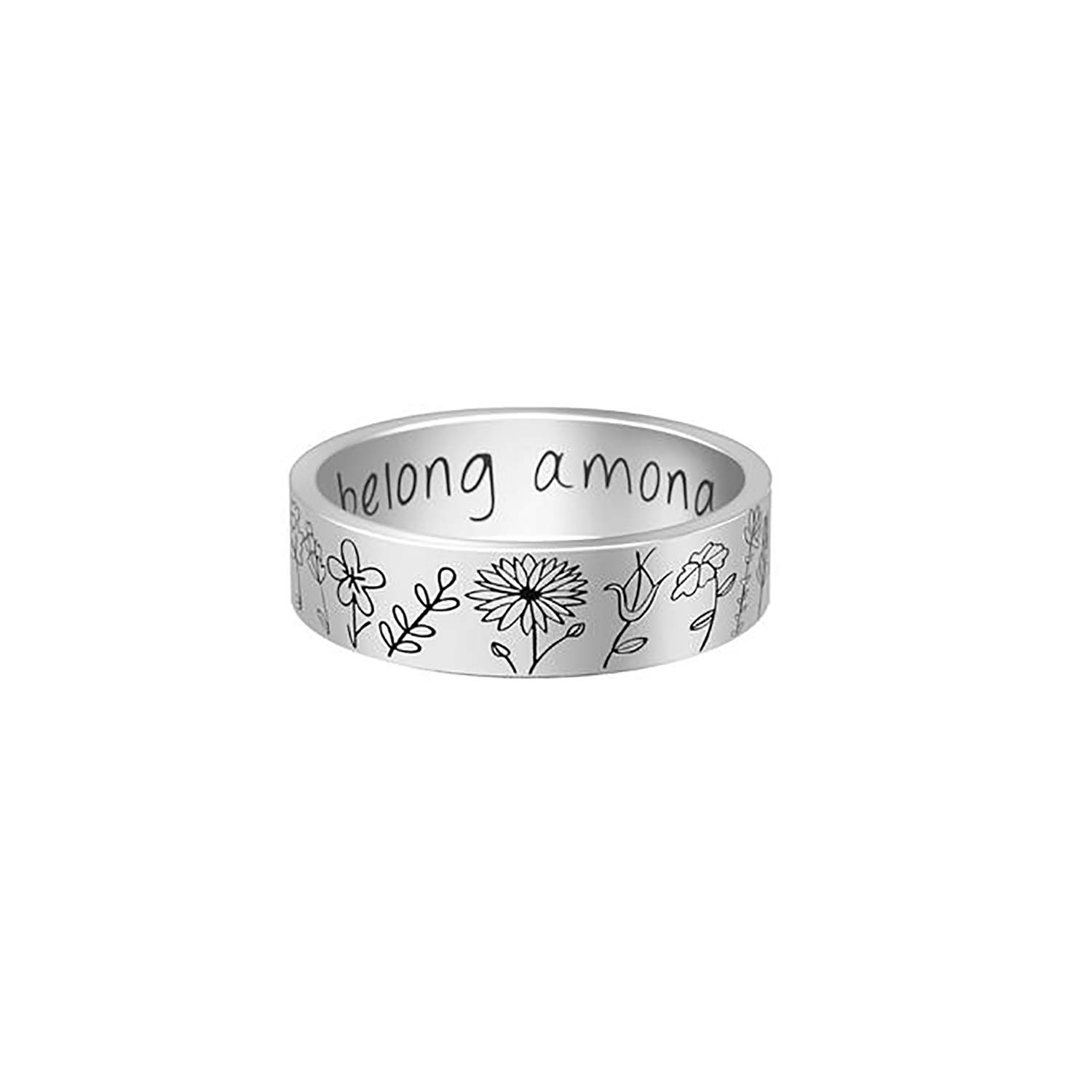 SIMONLY You Belong Among The Wildflowers Ring 925 Sterling Silver Engraved Wedding Band Ring Personalized Nature Jewelry (7)