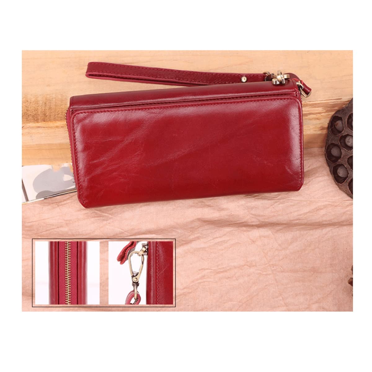 ZEBFYM Wallets for Men, Women's Wallets, Card Cases & Money Organizers, Large Capacity Genuine Leather Business Wallets, Multifunction Cowhide Wallets (Color : Red)