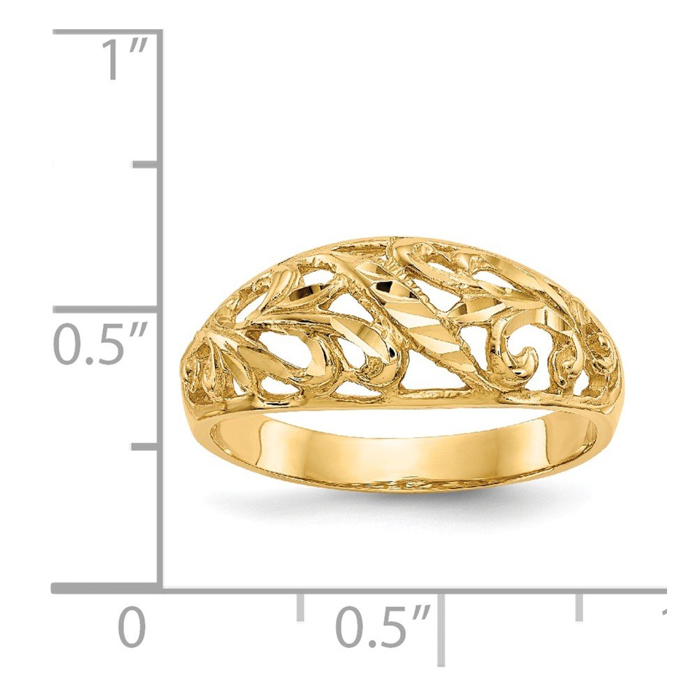 Size - 7.25 - Solid 14k Yellow Gold Paisley Diamond Cut Design Dome Fashion Ring (2 to 10 mm)