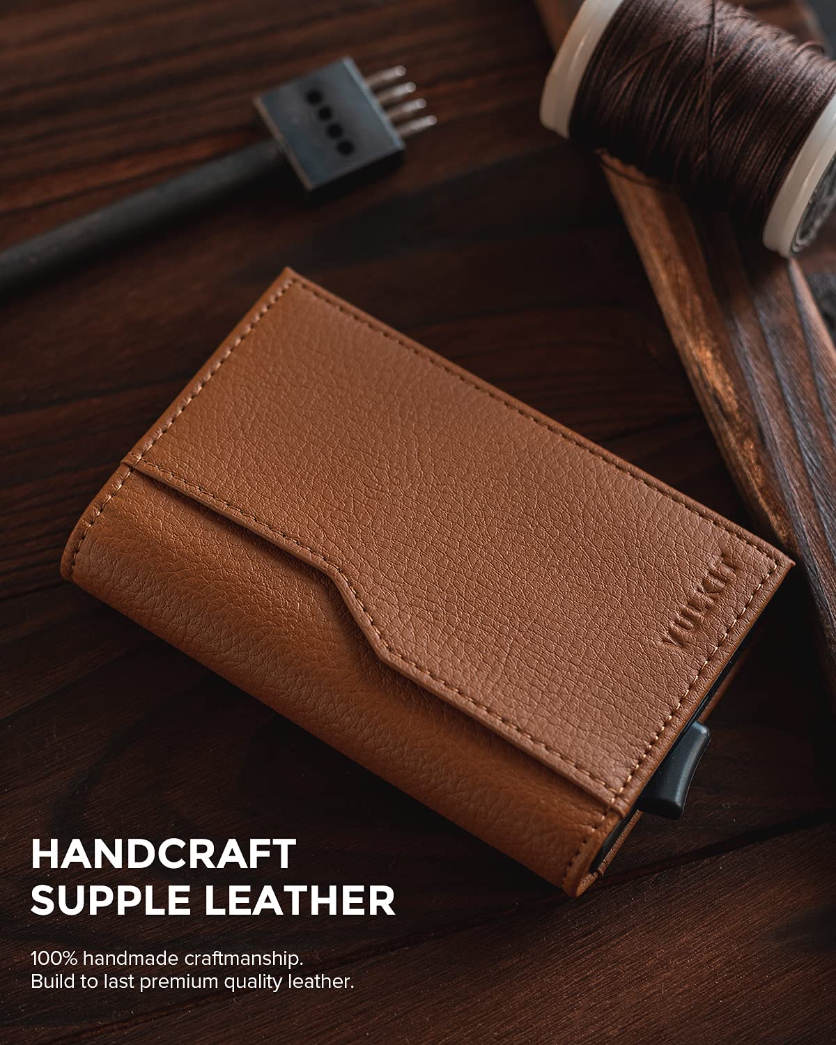 VULKIT Card Holder Wallet for Mens with ID Windows RFID Blocking Pop Up Wallet Slim Leather Wallet Holds Up to 12 Cards Men's Card Case, Brown