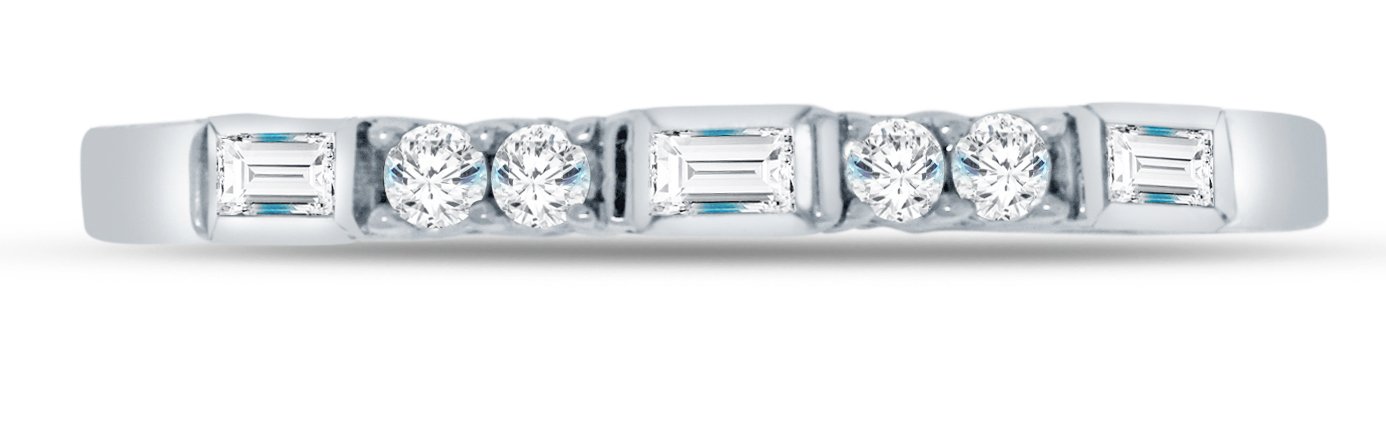 Size 6 - Solid 14K White Gold Round Brilliant Cut & Baguette CZ Cubic Zirconia Ladies Womens Wedding Band or Anniversary Ring 1/2 cttw.