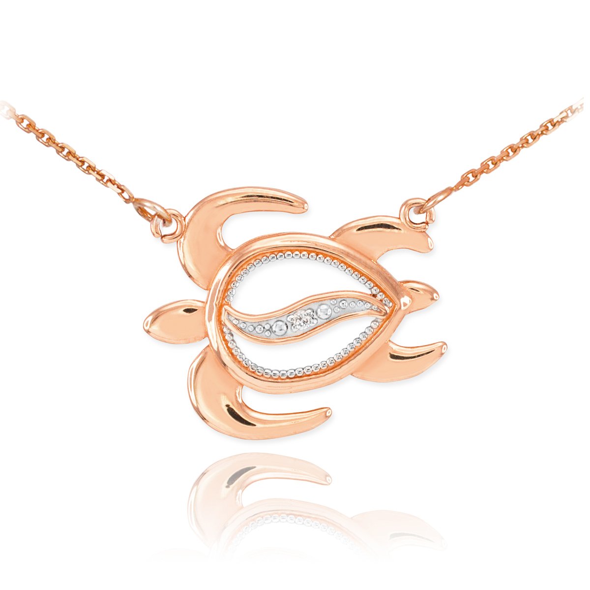 Sideways Crosses Fine 14k Rose Gold Diamond-Accented Lucky Hawaiian Honu Turtle Necklace, 16"