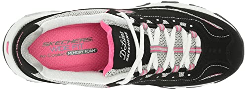 Skechers womens D'lites - Life Saver Memory Foam Lace-up Sneaker,Black/Pink,8 M US