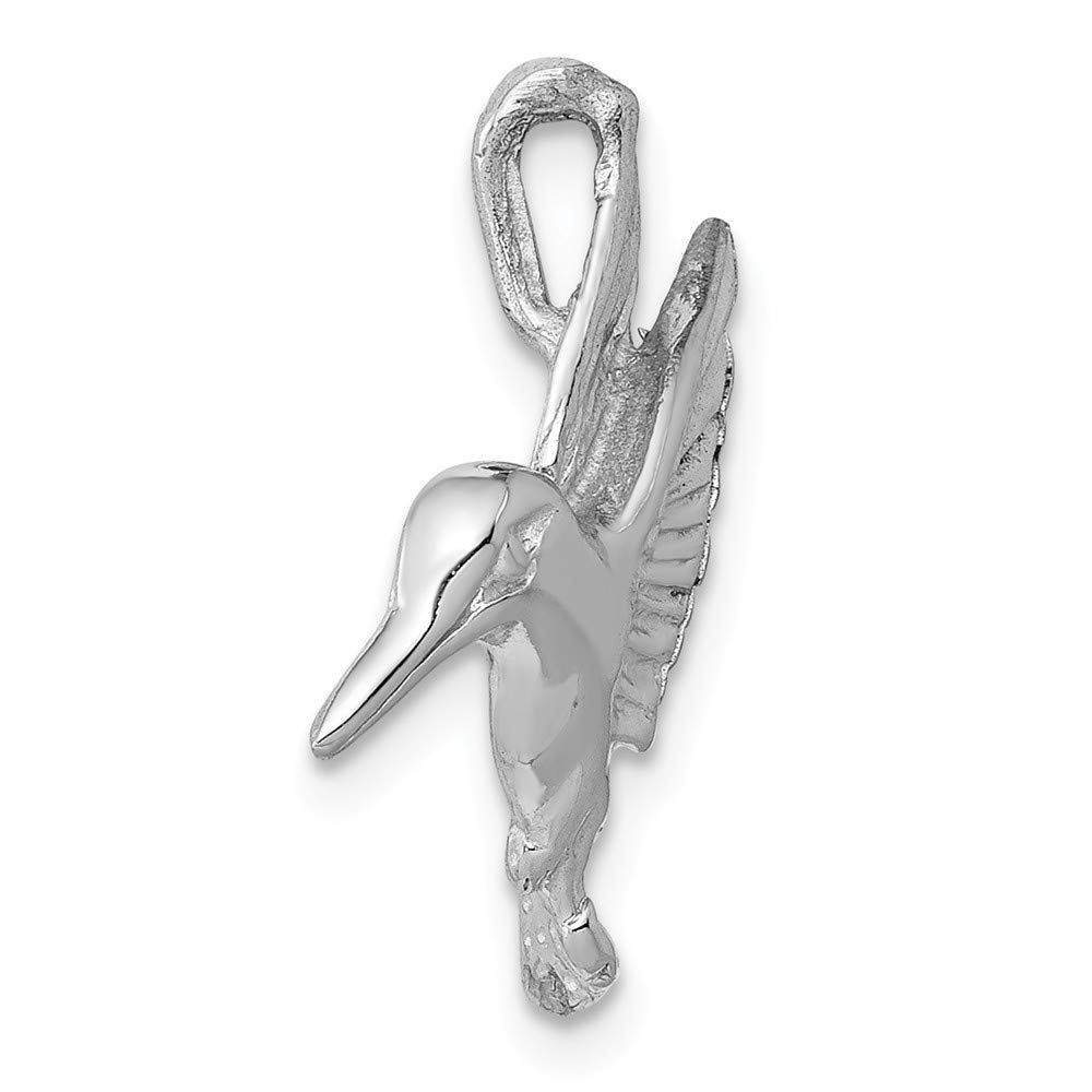 Solid 14k White Gold Open-Backed Hummingbird Chain Slide Pendant Charm - 19mm x 18mm
