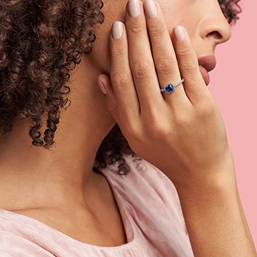 Pandora Jewelry Blue Square Sparkle Halo Crystal and Cubic Zirconia Ring in Sterling Silver, Size 8.5