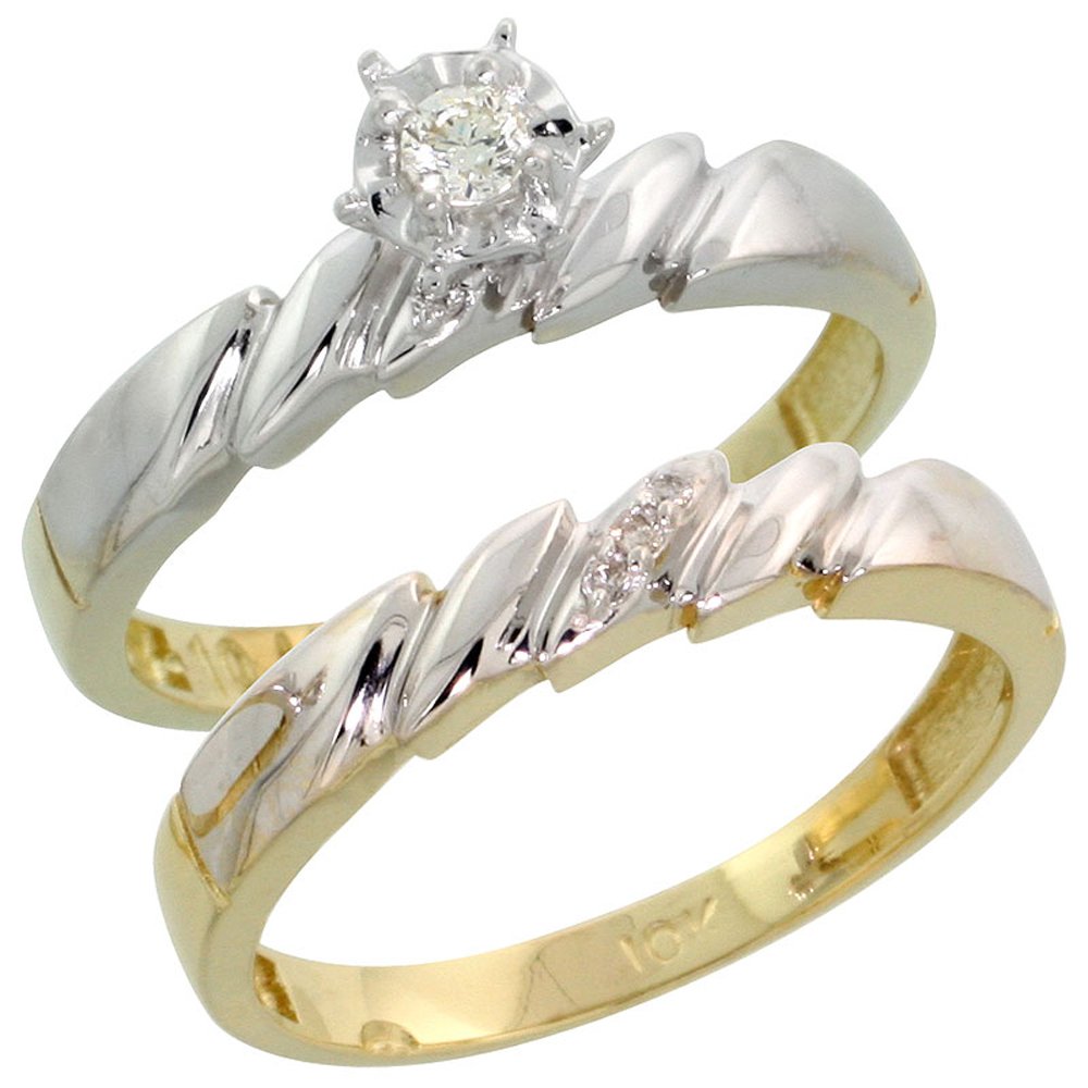 Silver City Jewelry 10k Yellow Gold Ladiesā 2-Piece Diamond Engagement Wedding Ring Set, Size 5