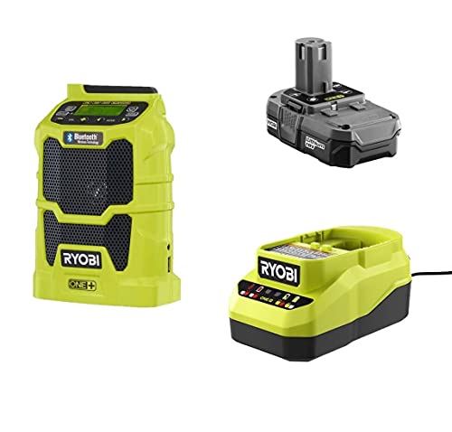 Ryobi 18 Volt Portable Jobsite Radio Kit with USB Port and Bluetooth - P742 + Battery + Charger, (Bulk Packaged, Non-Retail Packaging)