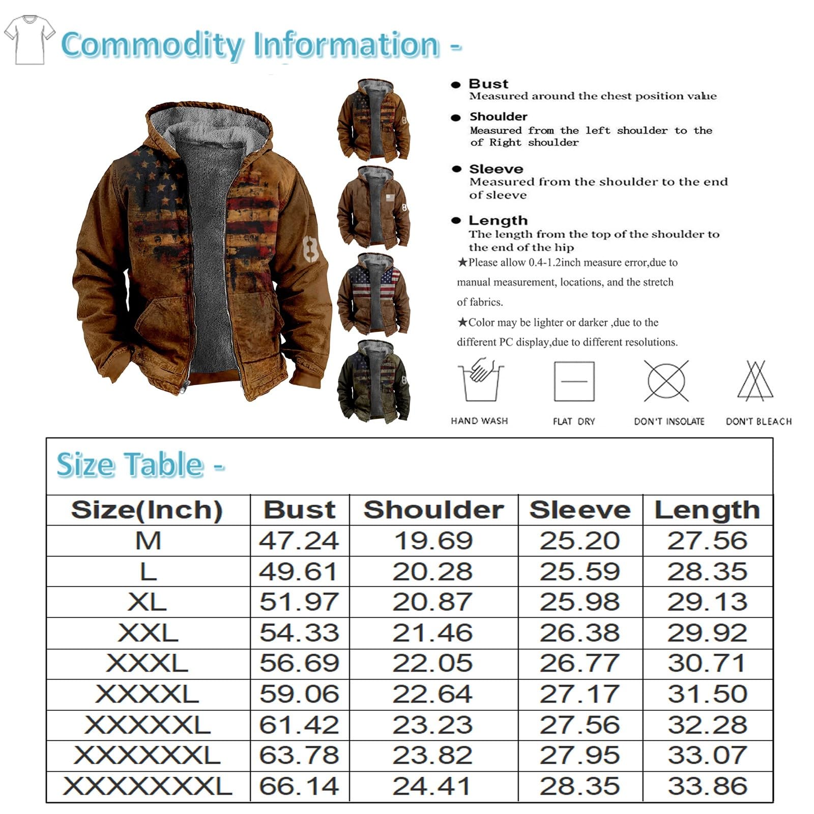 RTTUIOP Light Jackets For Men Business Overcoat Men Vintage Long Sleeve Winter Patriotic Coats Comfy Hooded Soft Zipup Overcoat Men Blue