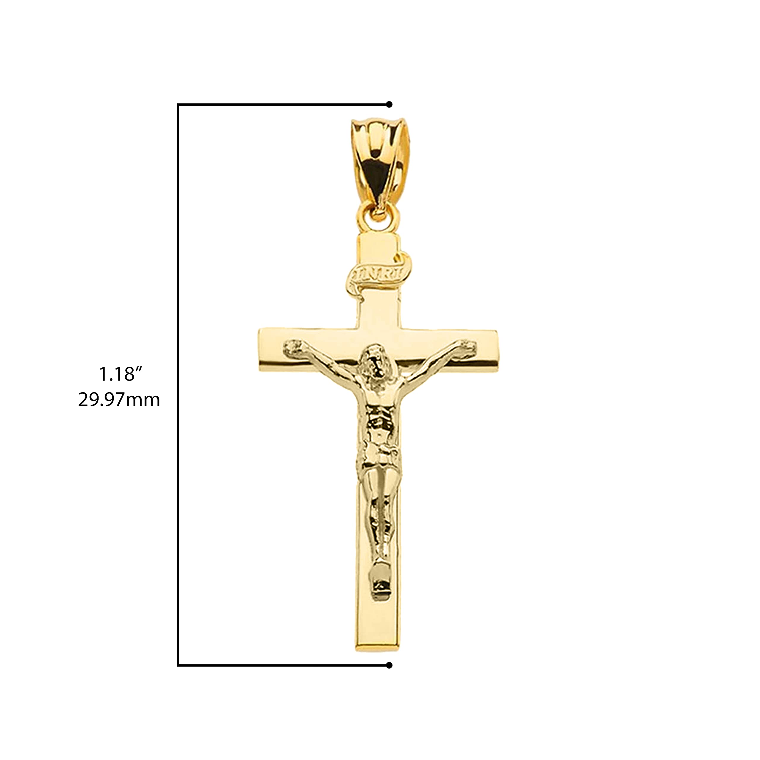 Solid 14k Yellow Gold Cross INRI Crucifix Charm Pendant (1.60")