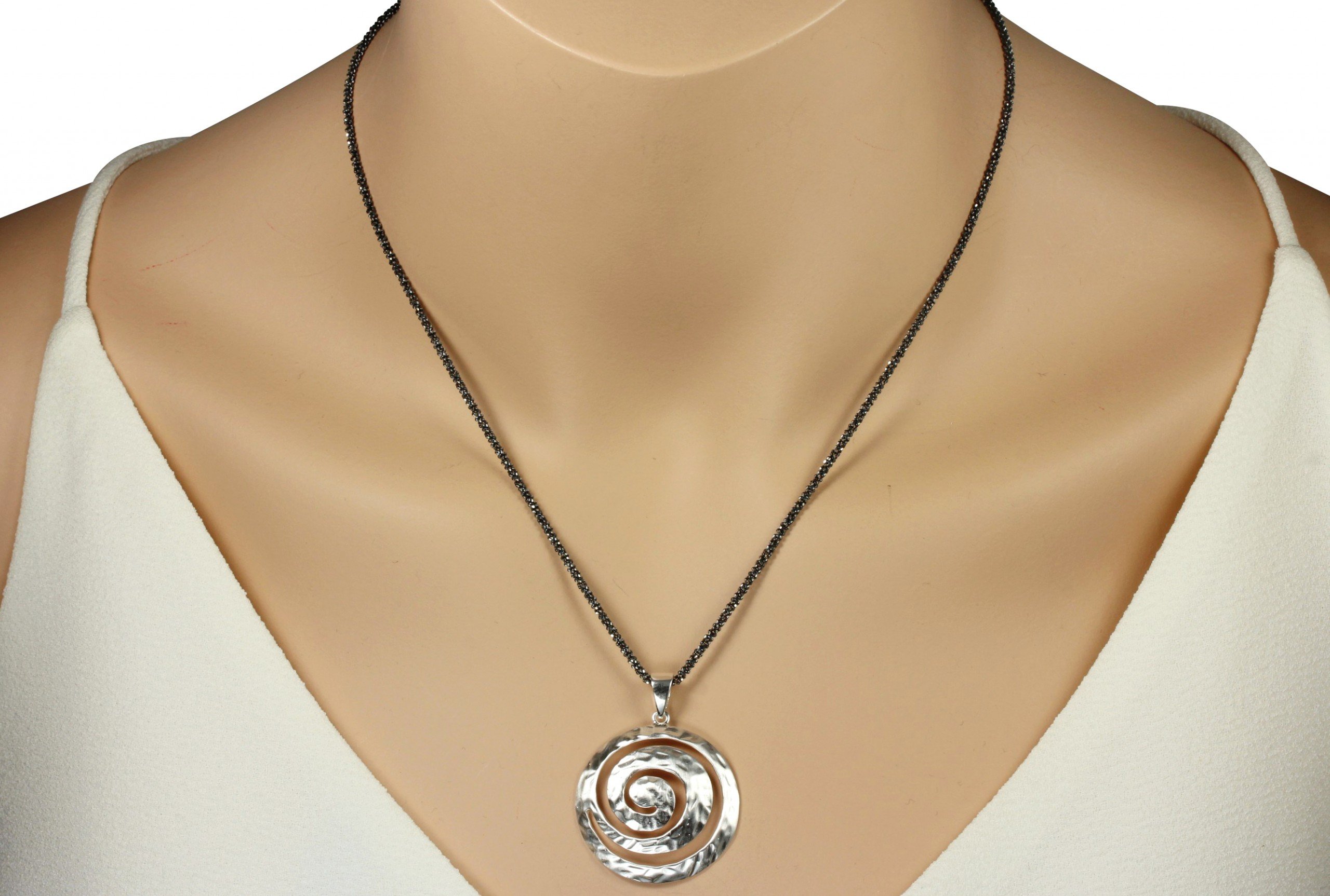 SILBERMOOS women's pendant circle spiral flat and round open disc convex wavy hammered 925 sterling silver