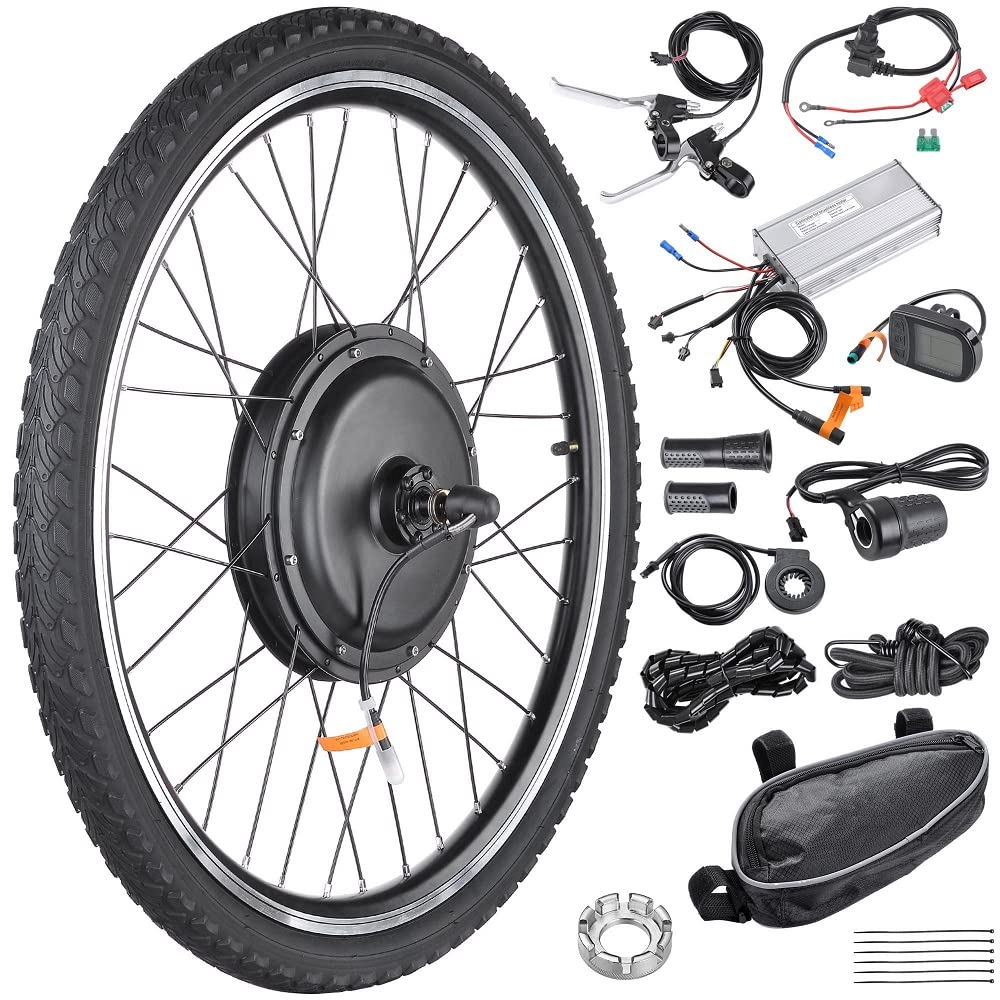 ZeHuoGe Electric Bicycle Motor Kit w/LCD Display Pedal Assistance System 48V 1000W 26"x1.75" Front/Rear Wheel Powerful Motor E-Bike Conversion Kit (Front)