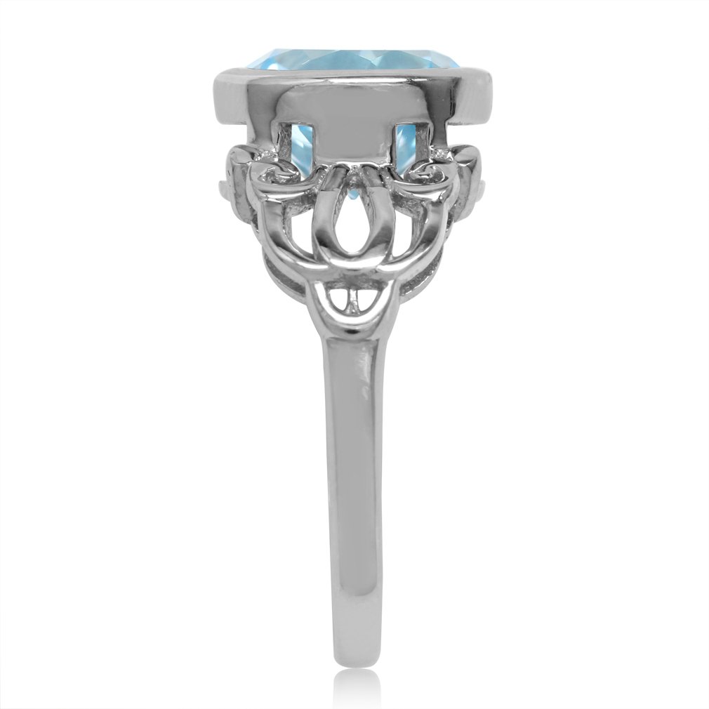 Silvershake 3.34ct. 10mm Natural Round Shape Smoky Quartz White Gold Plated 925 Sterling Silver Filigree Ring Size 8