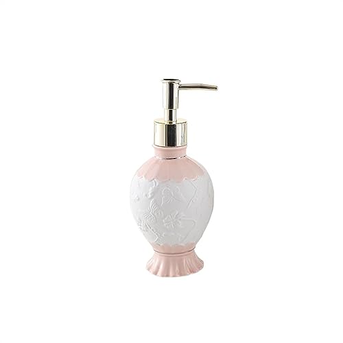Soap Dispenser Embossed Soap Dispenser for Lotion Shampoo Dish Soap Ceramic Soap Pump Pink Soap Bottle for Kitchen Bathroom (300 Ml/10.14 Oz) Soap Pump Bottles