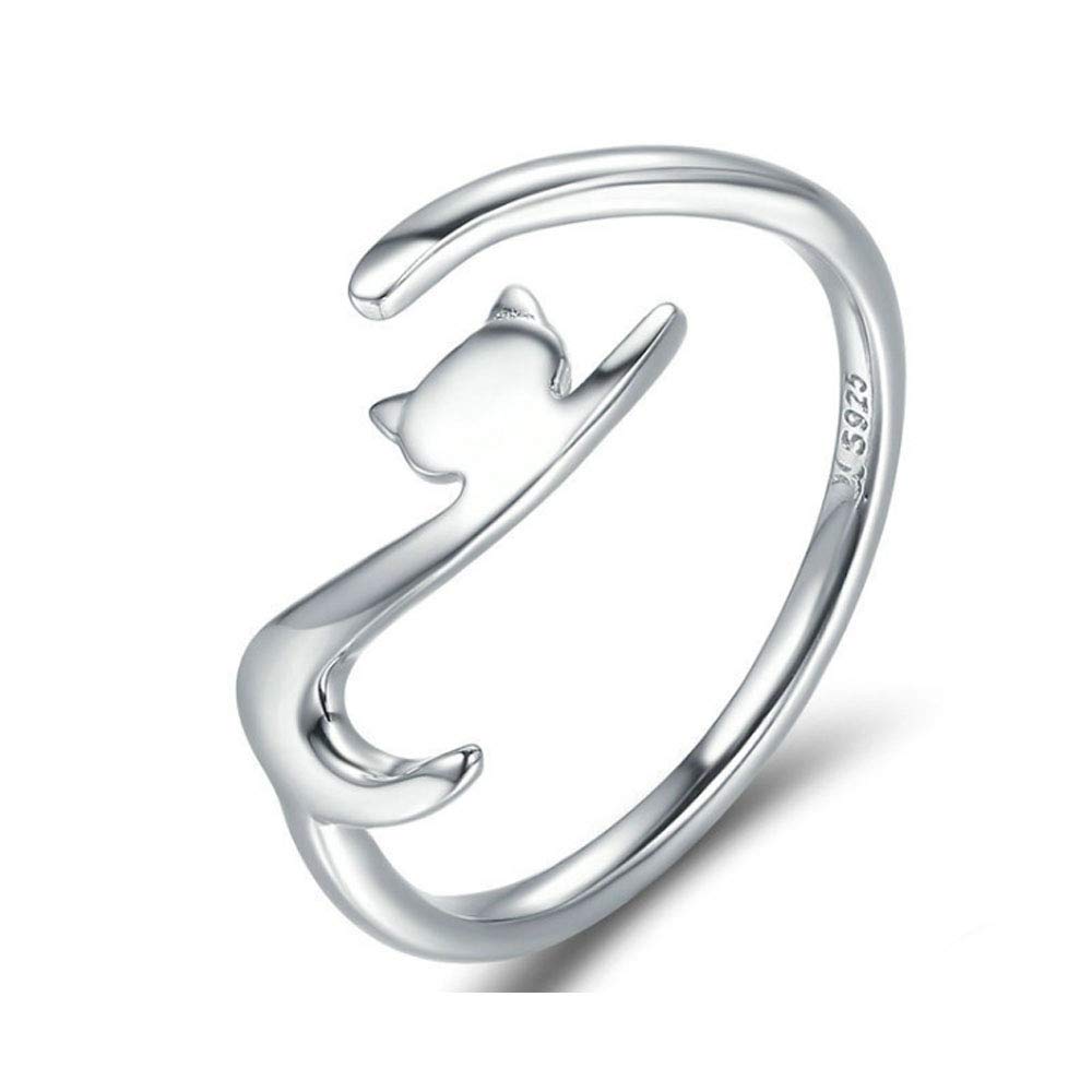 Women Girls Adjustable Rings Jewellery Cat Animal Rings Open Ring (silver)