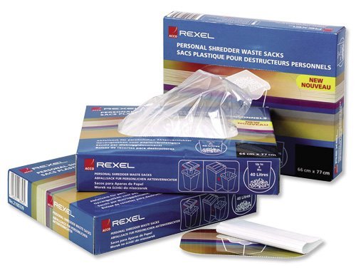 Rexel Plastic Waste Bags for Large Departmental Shredders, 115 L Capacity, Pack of 100, 40070