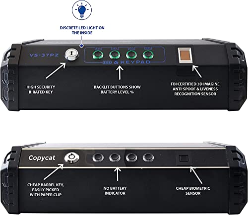 Viking Security Safe VS-37PZ Two Gun Safe with FBI Certified Fingerprint Safe Biometric Safe Sensor & Keypad 2 Handgun Capacity Pistol Safe
