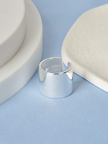 SILBERTALE 14mm Wide 925 Sterling Silver Plain Big Adjustable Open Finger Ring Cuff Thumb Ring Band Fits US Size 5-7