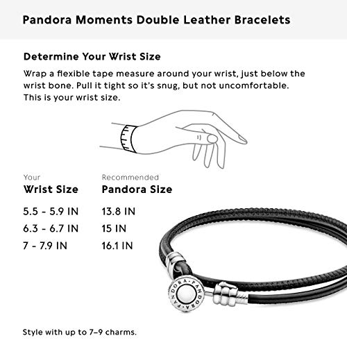 Pandora Jewelry Double Leather Cubic Zirconia Bracelet in Sterling Silver, 13.8"