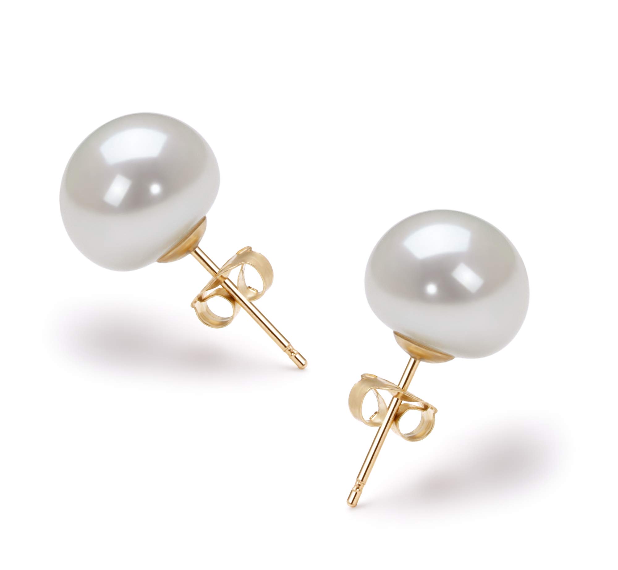 White 10-10.5mm AAA Quality Freshwater Cultured Pearl Earring Pair For Women - 14K White Gold Post