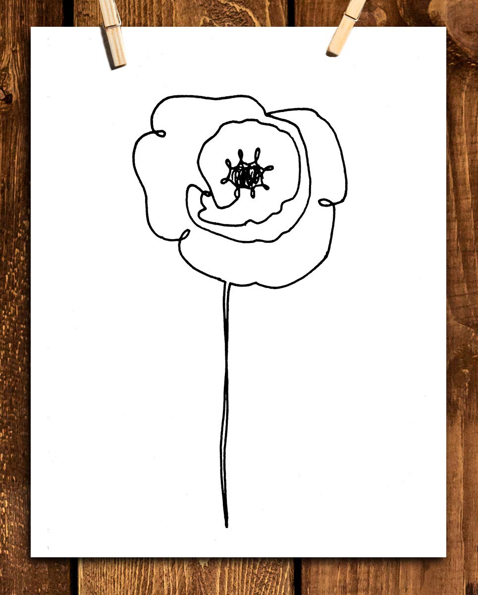 Poppy Flower Wall Art - 11x14 Unframed, Minimalist Black & White Decor Print - Makes a Great Gift Under $15 for Botanical, Floral Lovers
