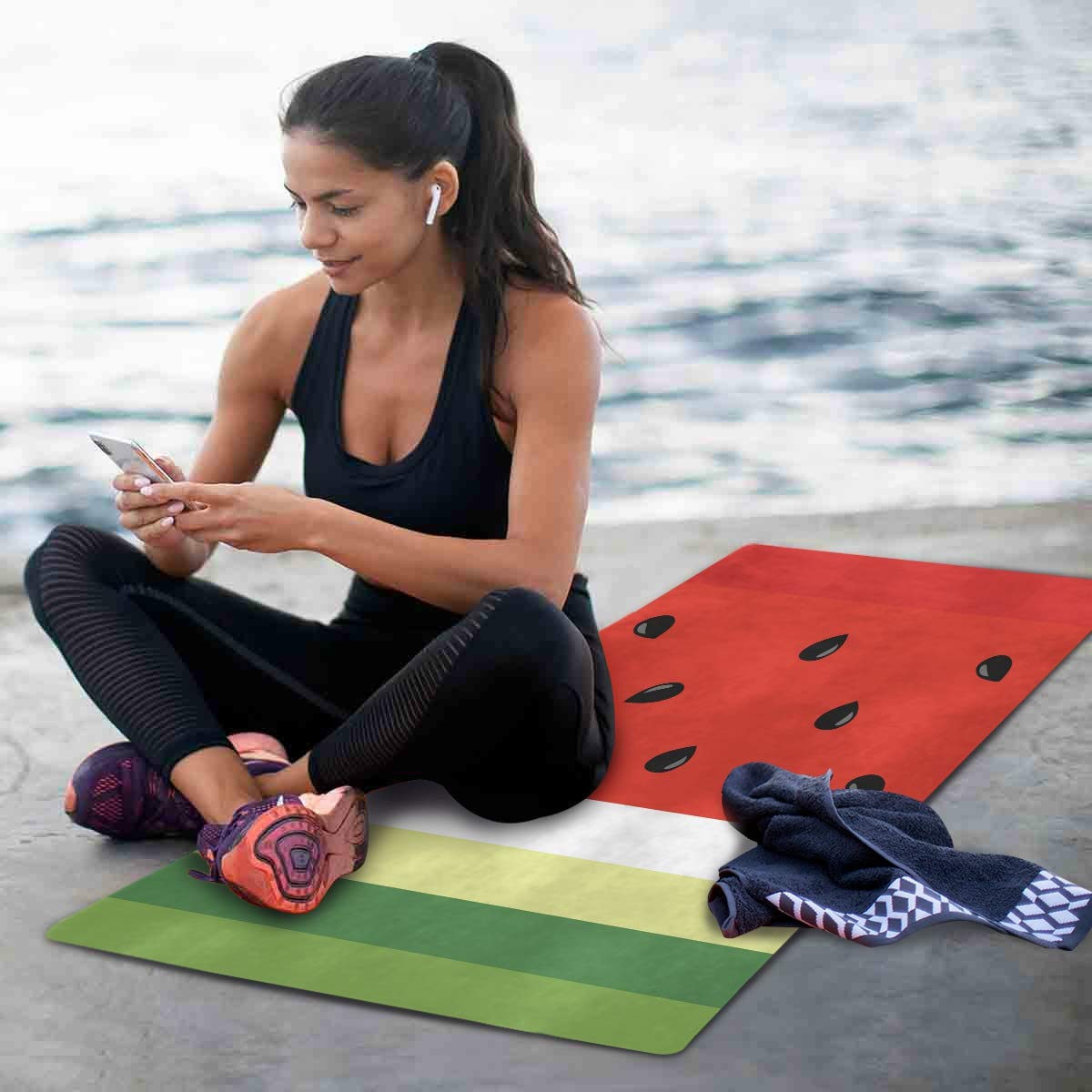 VIKKO Cute Watermelons Fruit Yoga Mat Ultra Thin Folding Mat for Exercise Fitness Pilates Stretching Meditation