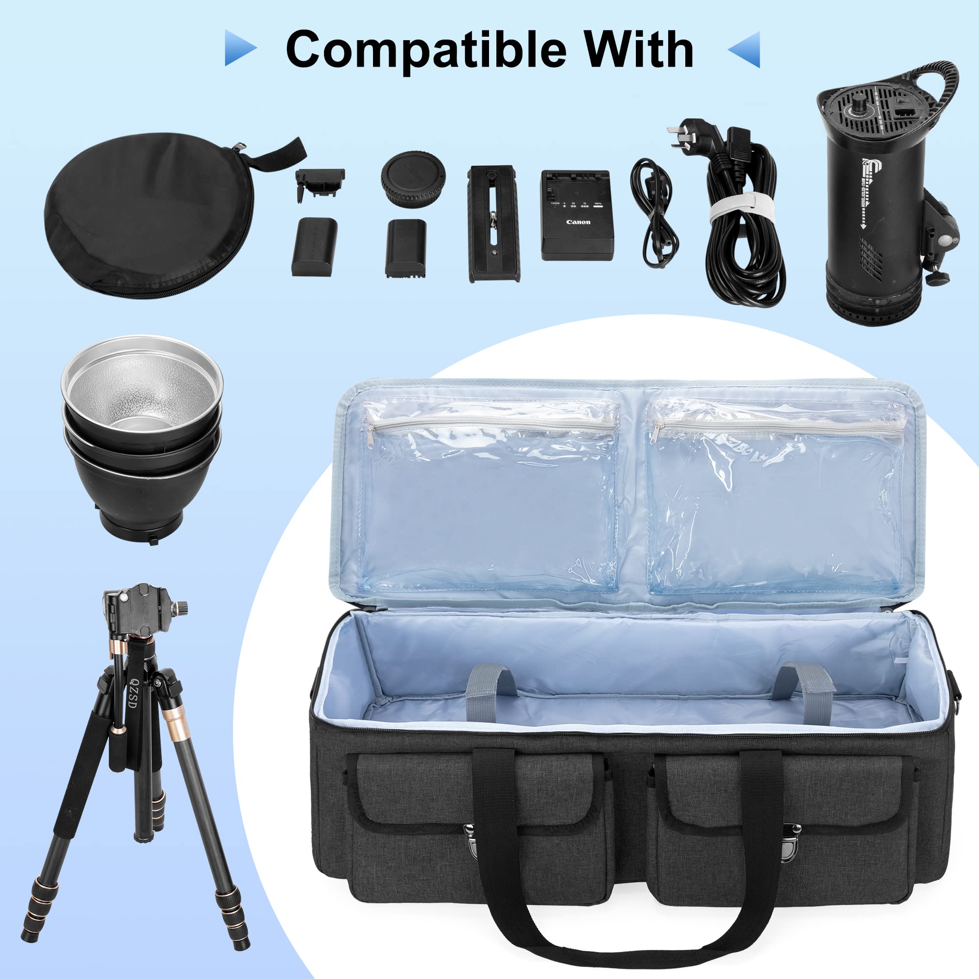 YARWO Tripod Carrying Case 23.4β Long, Portable Photo Studio Equipment Storage Bag Compatible for Manfrotto Tripods, Camera Monopod, Speaker, Microphone, Light Stand and Photography Accessories, Black
