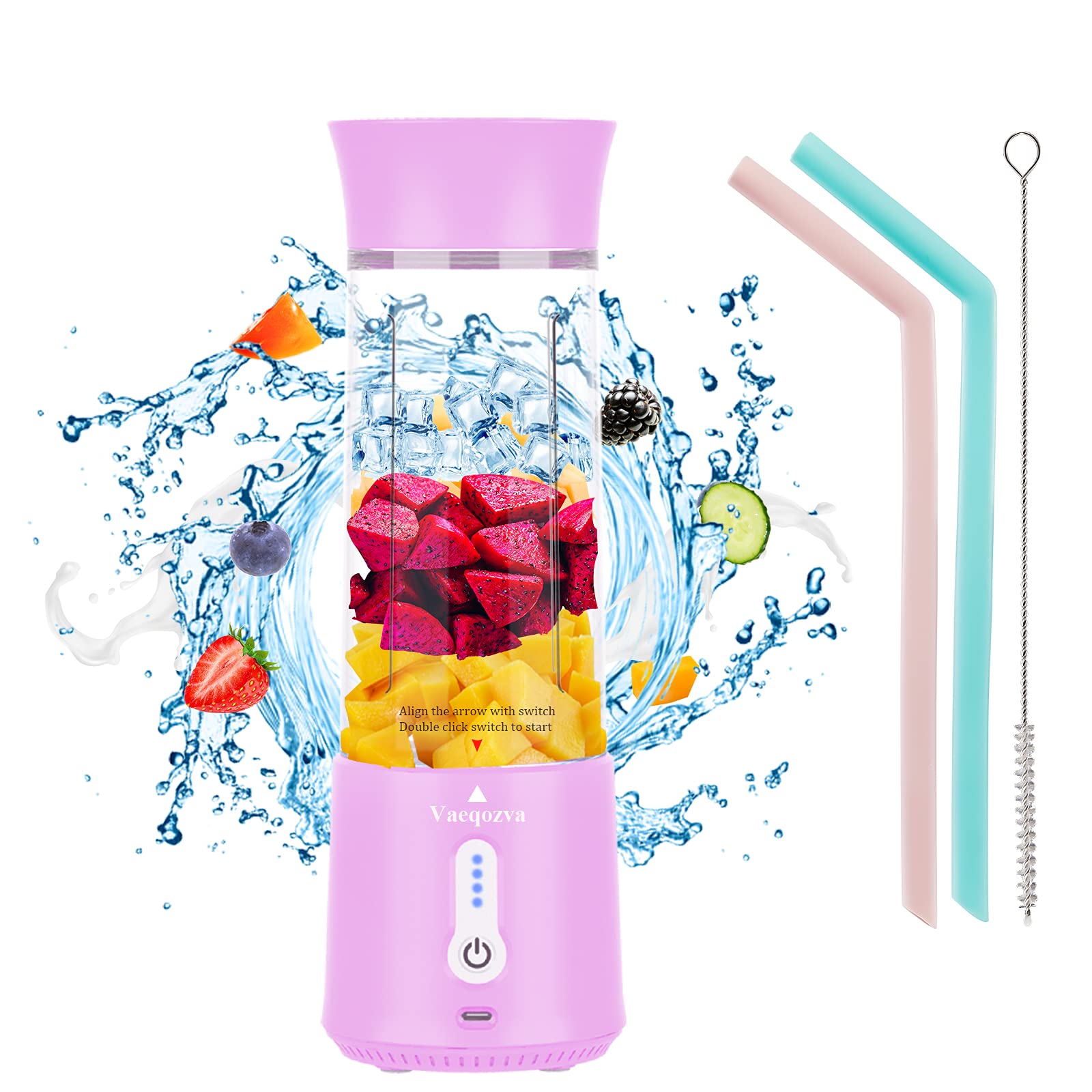 Portable Blender USB Rechargeable, Vaeqozva 17 Oz Large Capacity Mini Blender for Shakes and Smoothies, Waterproof Personal Size Jucier for Travel, Home, Sport, Office, Outdoors-Chic Pink