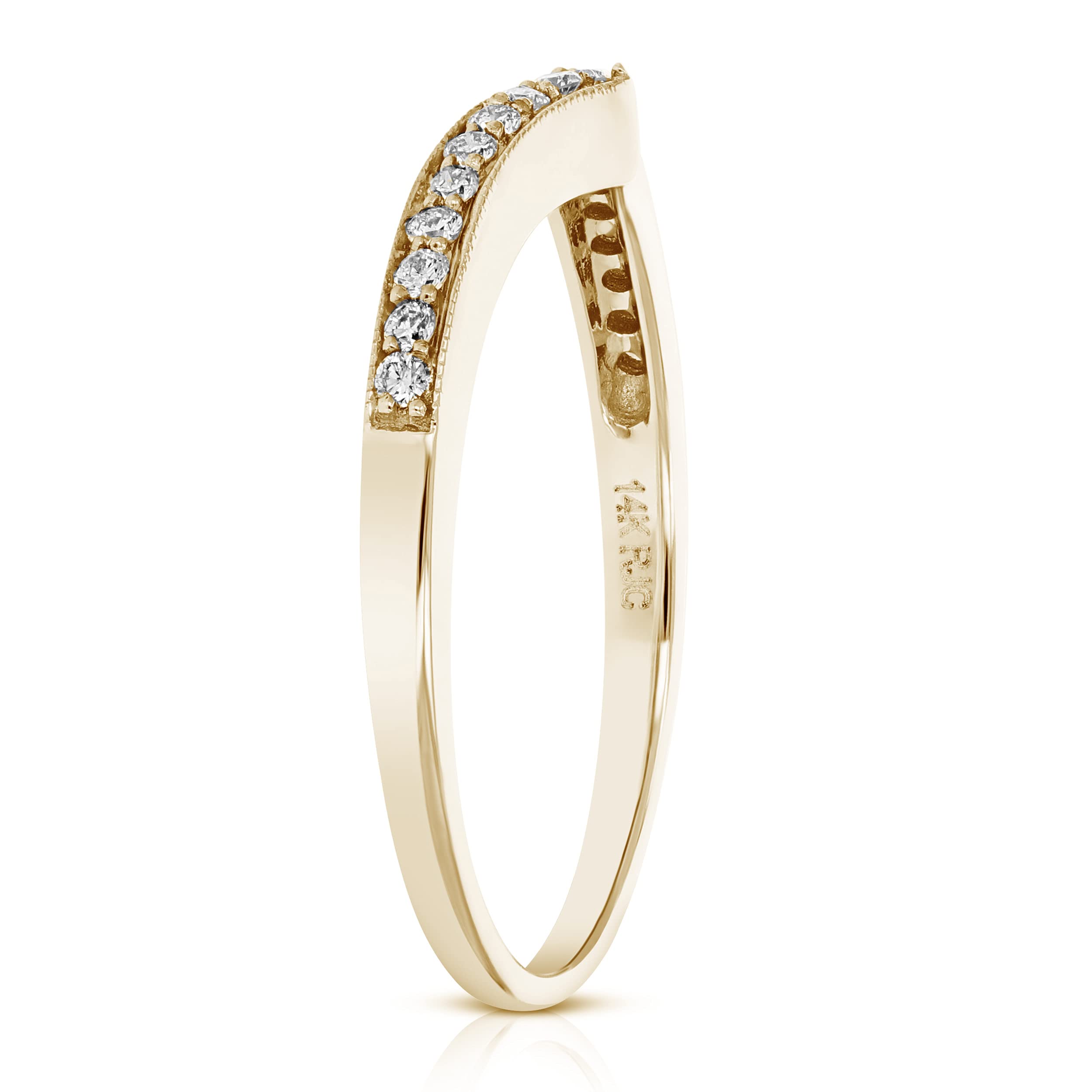 VIR JEWELS 0.18 cttw Diamond Wedding Band for Women, V Shape Round Diamond Wedding Band in 14K Yellow Gold with Milgrain, Size 7.5