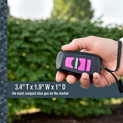 SABRE Compact Stun Gun, Flashlight & Personal Alarm –Rechargeable 3-in-1 Personal Safety Tool w/ Wrist Strap for Quick Access, Pink Stun Gun