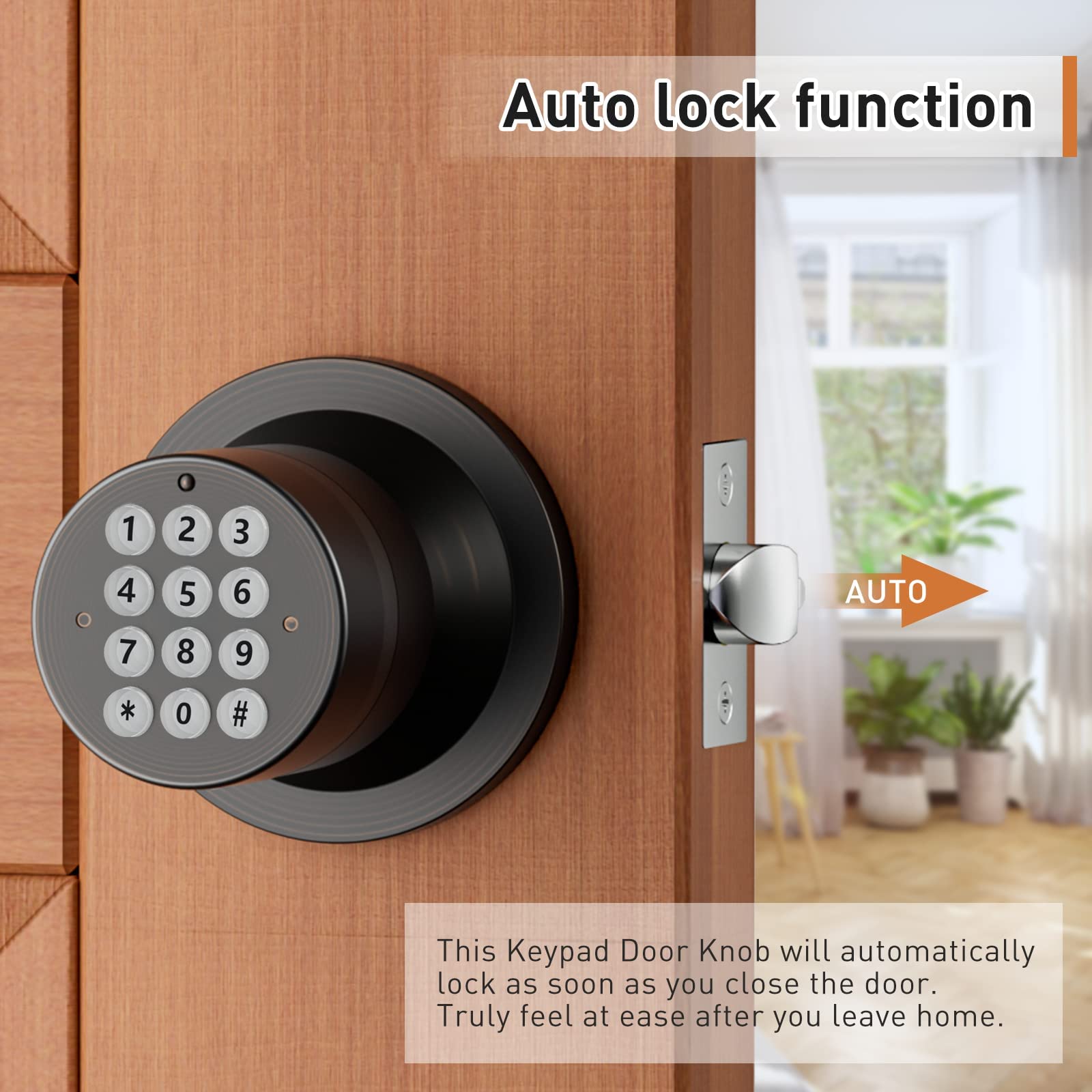 Signstek Keyless Entry Door Lock,Door Knob with Keypad,Smart Code Door Lock,Mute mode,Passage function, Easy to Install,Oil Rubbed Bronze
