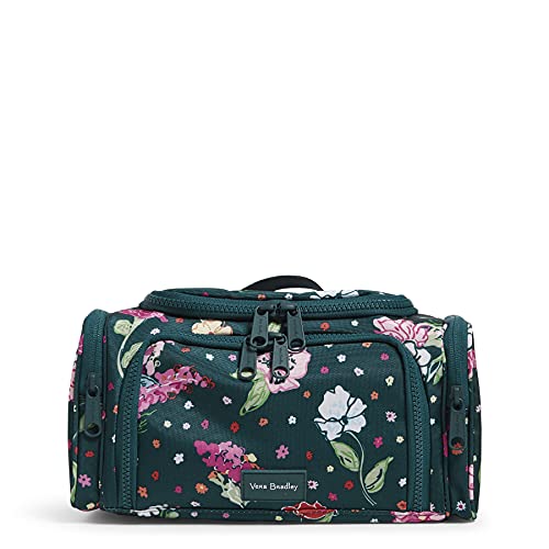 Vera Bradley Women's Recycled Lighten Up Reactive Large Travel Cosmetic Makeup Organizer Bag, Hope Blooms Teal, One Size