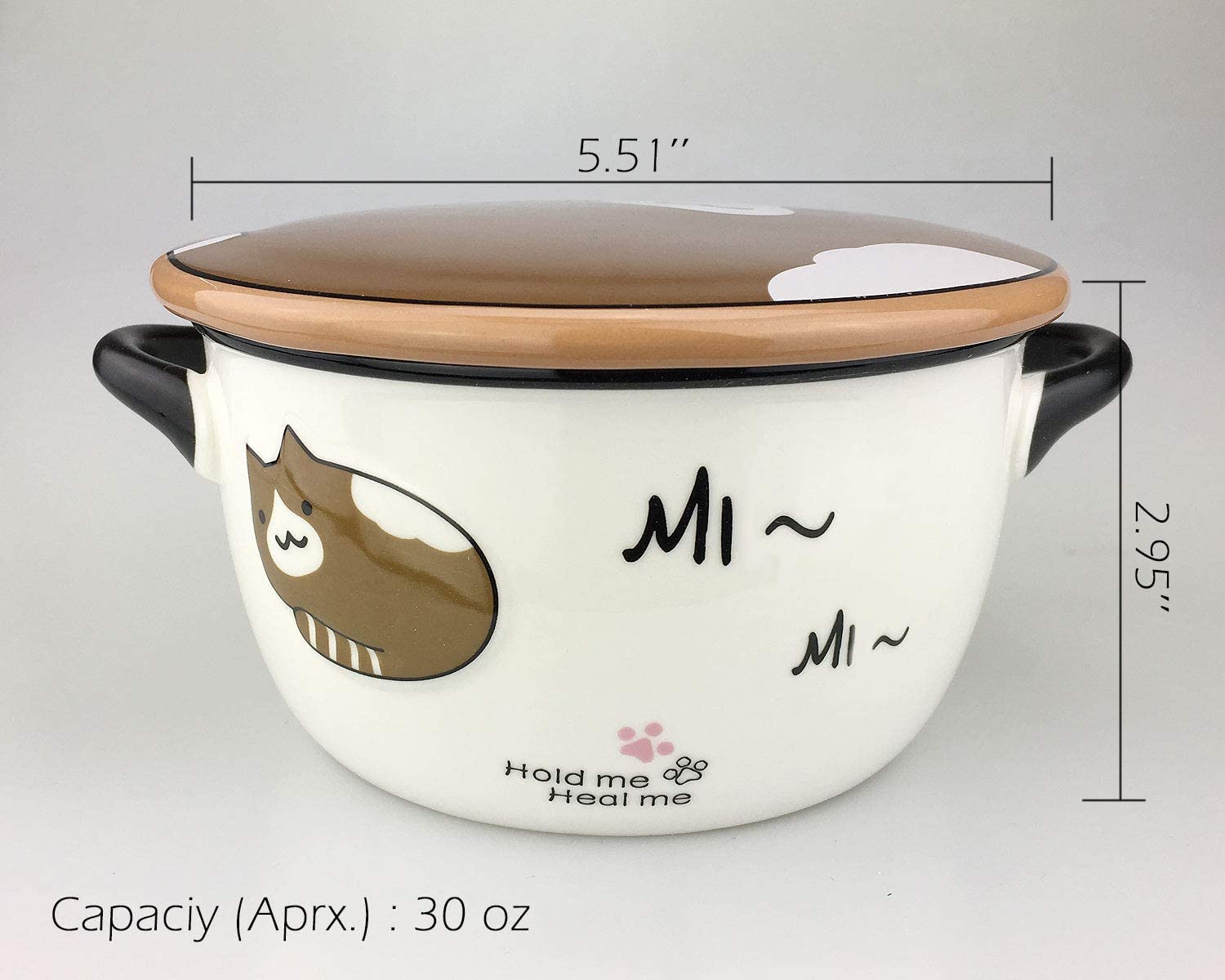 VanEnjoy Big Capacity 24oz 3D Cute Cartoon Microwave Ceramic Soup Cat Bowl Instant Noodle Bowl Cereal Bowl for Salad Fruit Vegetable with Ceramic Kitty Cat Lid and Handles (coffee)