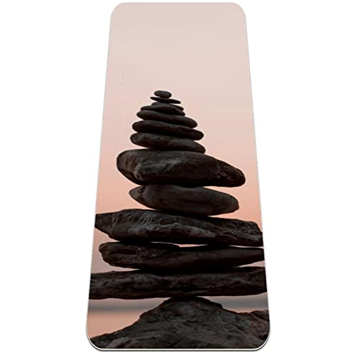 Yoga Mat, Yoga Mats for Home Workout, Workout Mat, Exercise Mats, Pilates Mat, Stones Stacks Landscape pattern